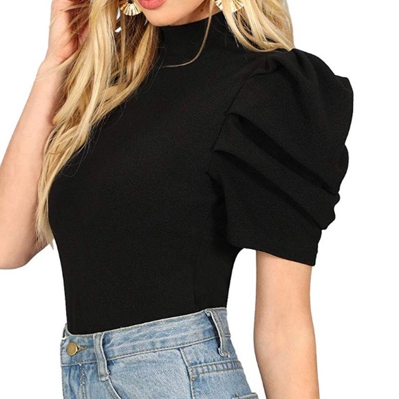 Tops | Last Oneblack Puff Shoulder Blouse | Poshmark